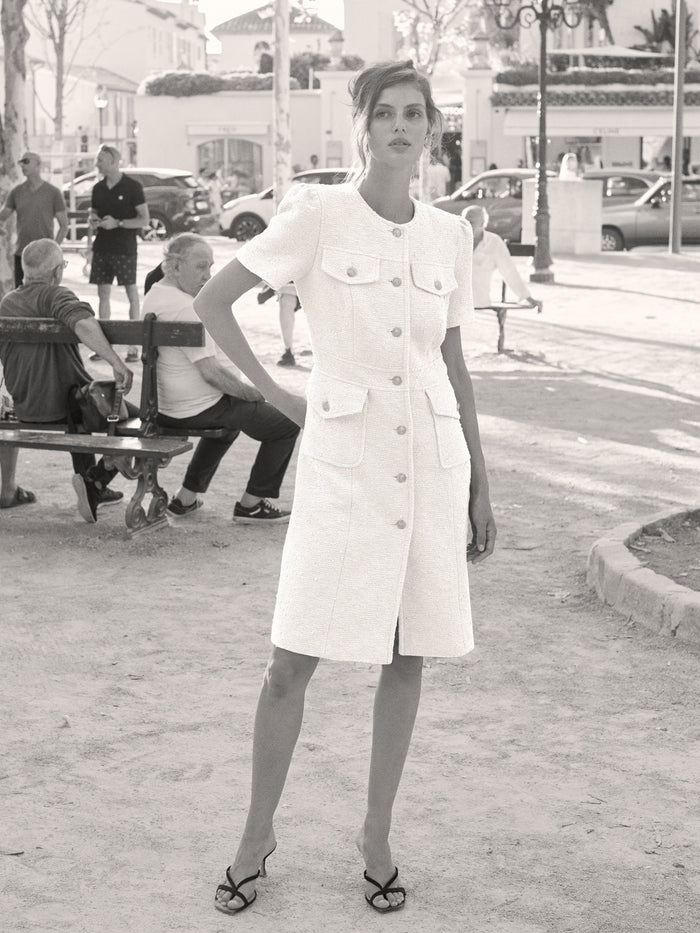 Elinor White Bouclé Dress - Andiata – Andiata