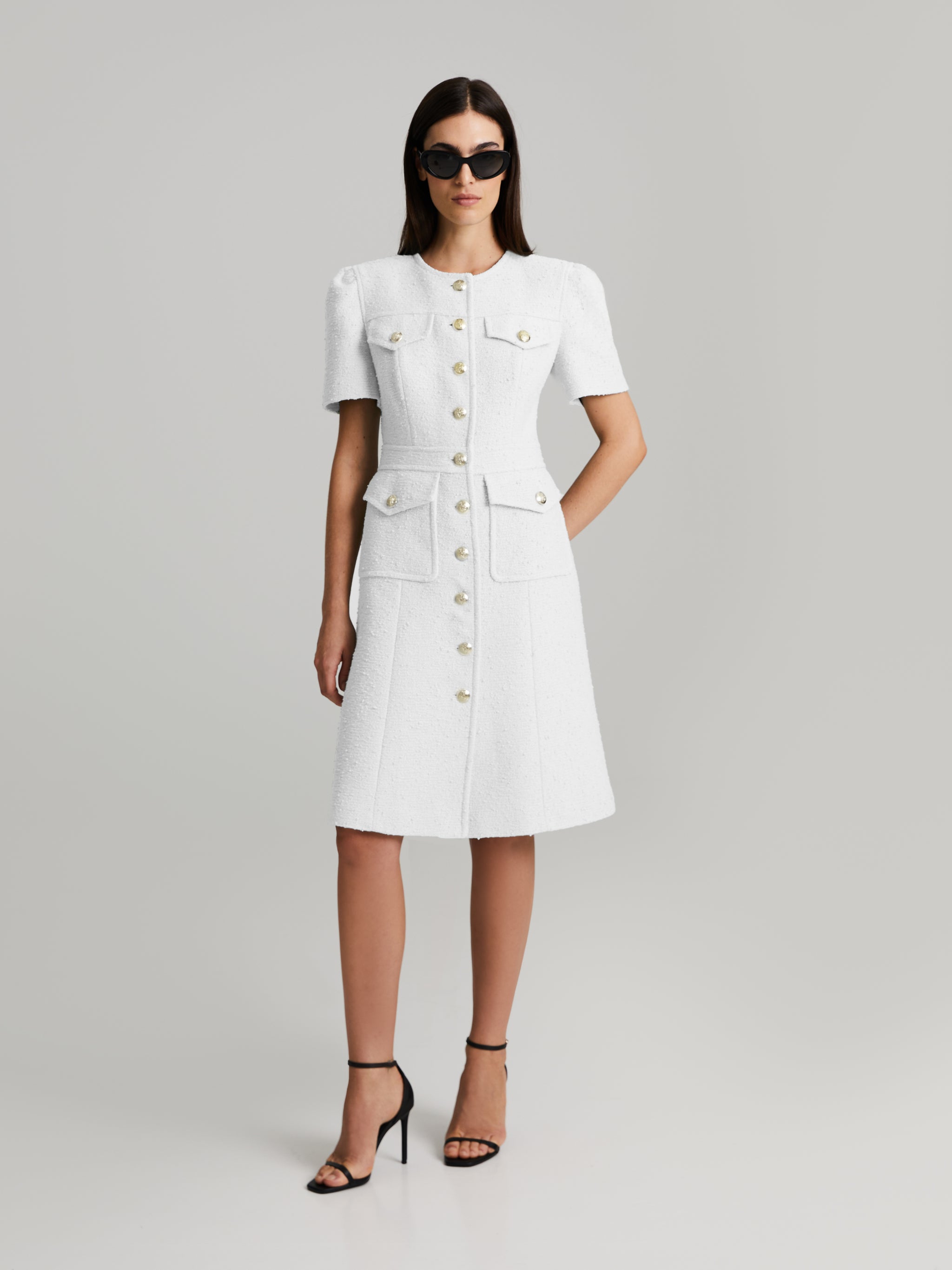 Elinor White Bouclé Dress - Andiata – Andiata
