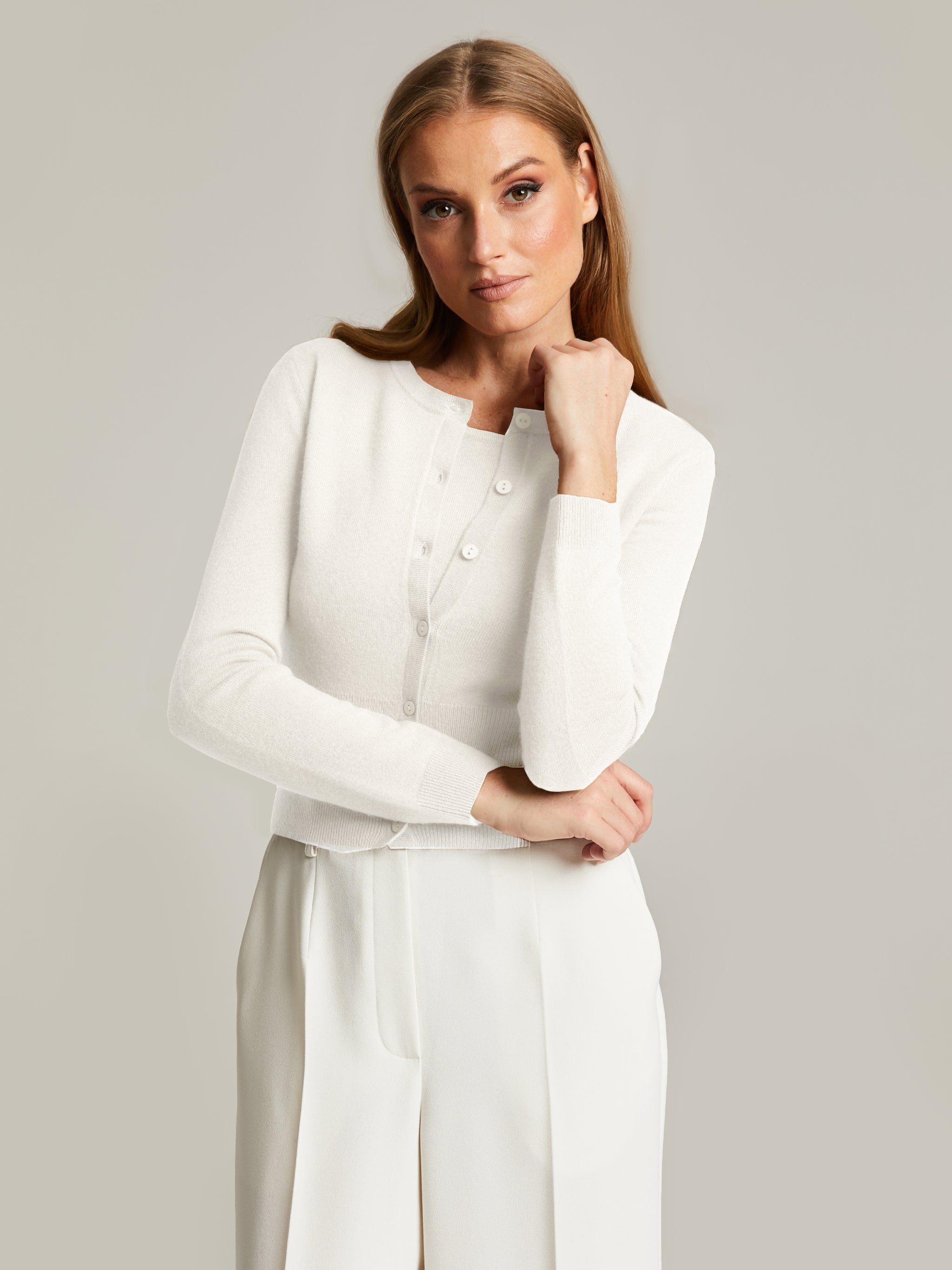 Ellean White Merino-Cashmere Cardigan - Andiata – Andiata