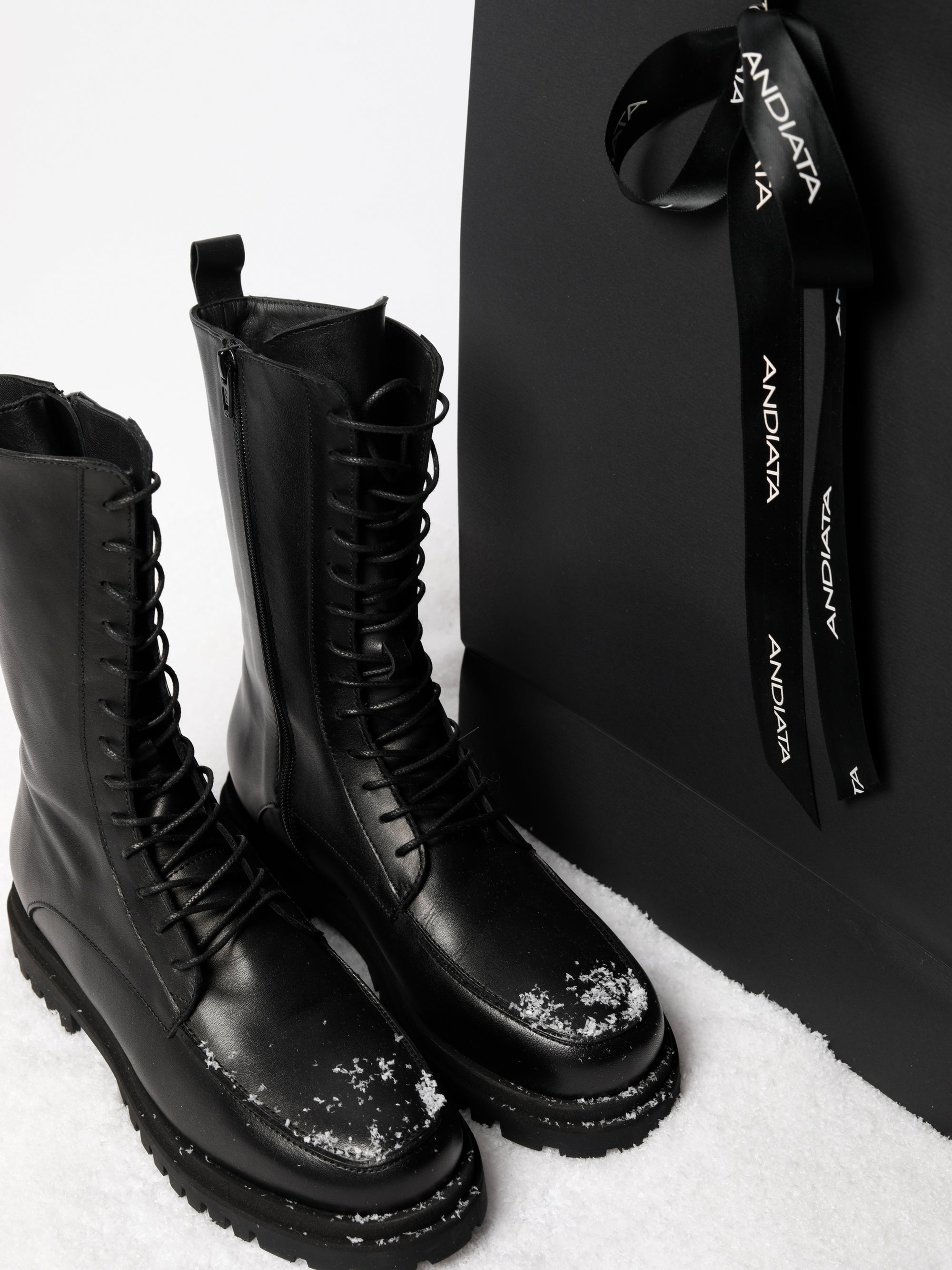 Adian Black Leather Combat Boots – Andiata – Andiata