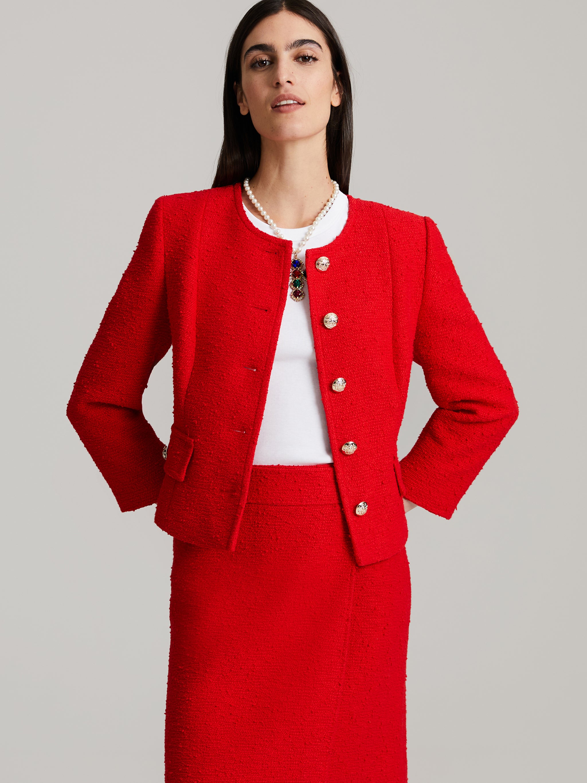 Lesley Punainen Bouclé Bleiseri - Andiata – Andiata